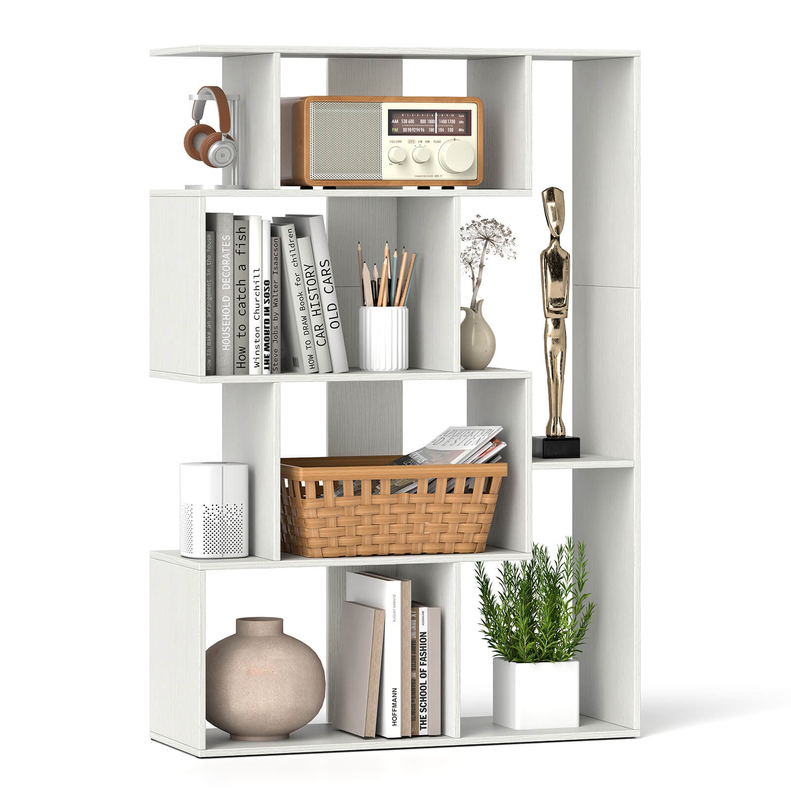 YJETYH 5-layer 6-grid bookshelf modern style S-shaped storage rack ...