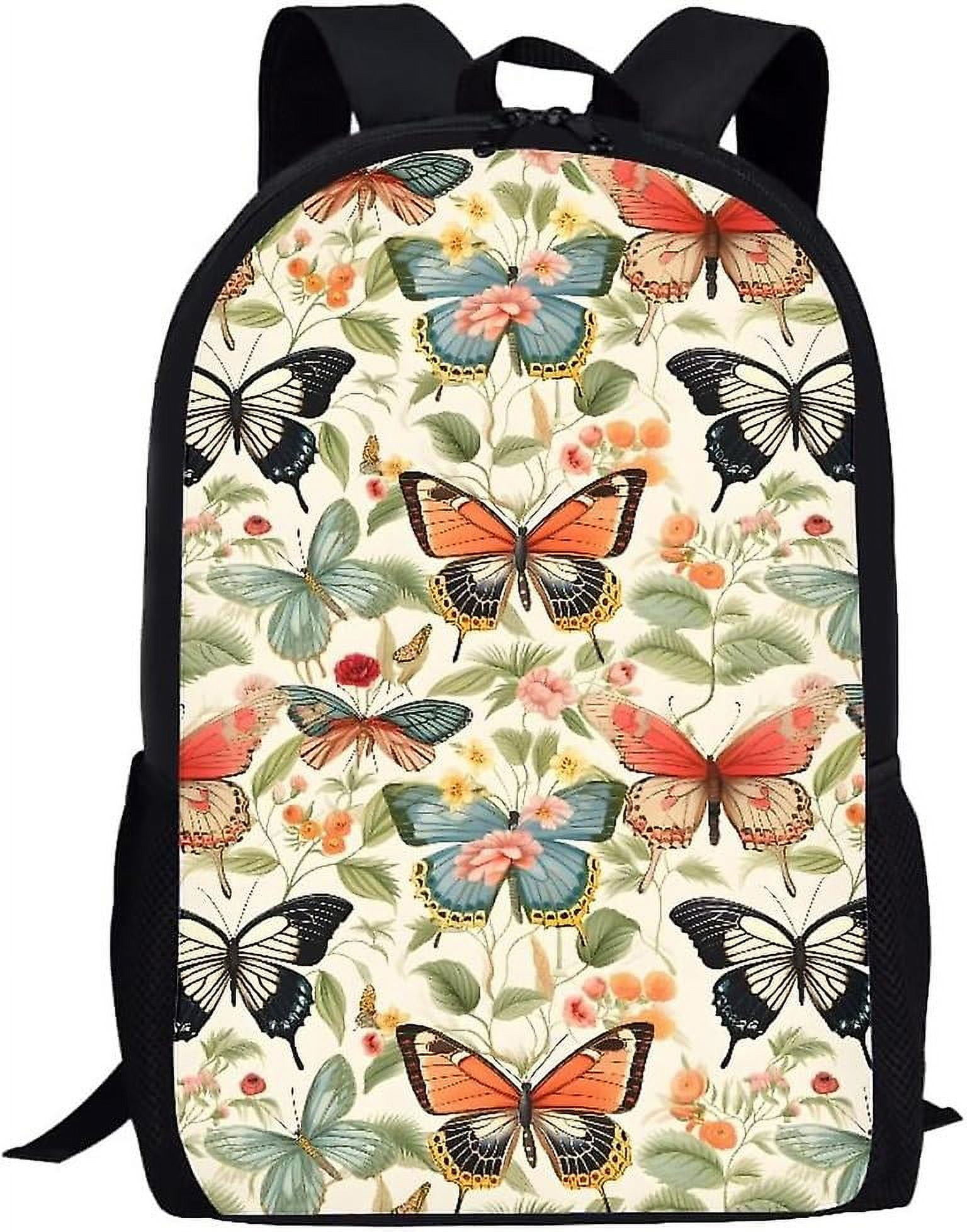 YJG\POJHH783ArtistMixWay Butterfly Floral Printed Book Bag Backpacks ...