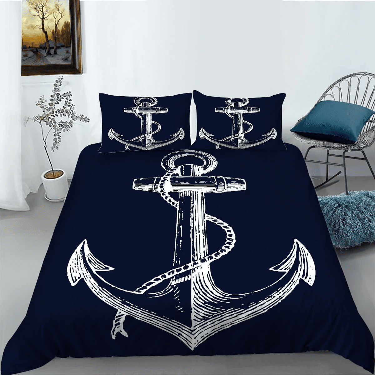 YJHDM 3D Anchor Bedding Set Black Navigation Theme Duvet Cover Pillow ...
