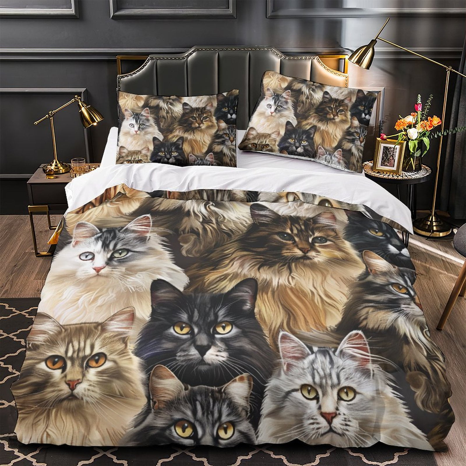 YJHDM 3D Cat Theme Bedding Set Animal Quick Drying Down Duvet Cover ...