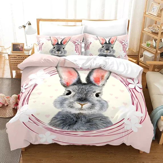 YJHDM 3D Easter Bunny Rabbit Quilt Cover Pillowcase Bedding Set Duvet ...
