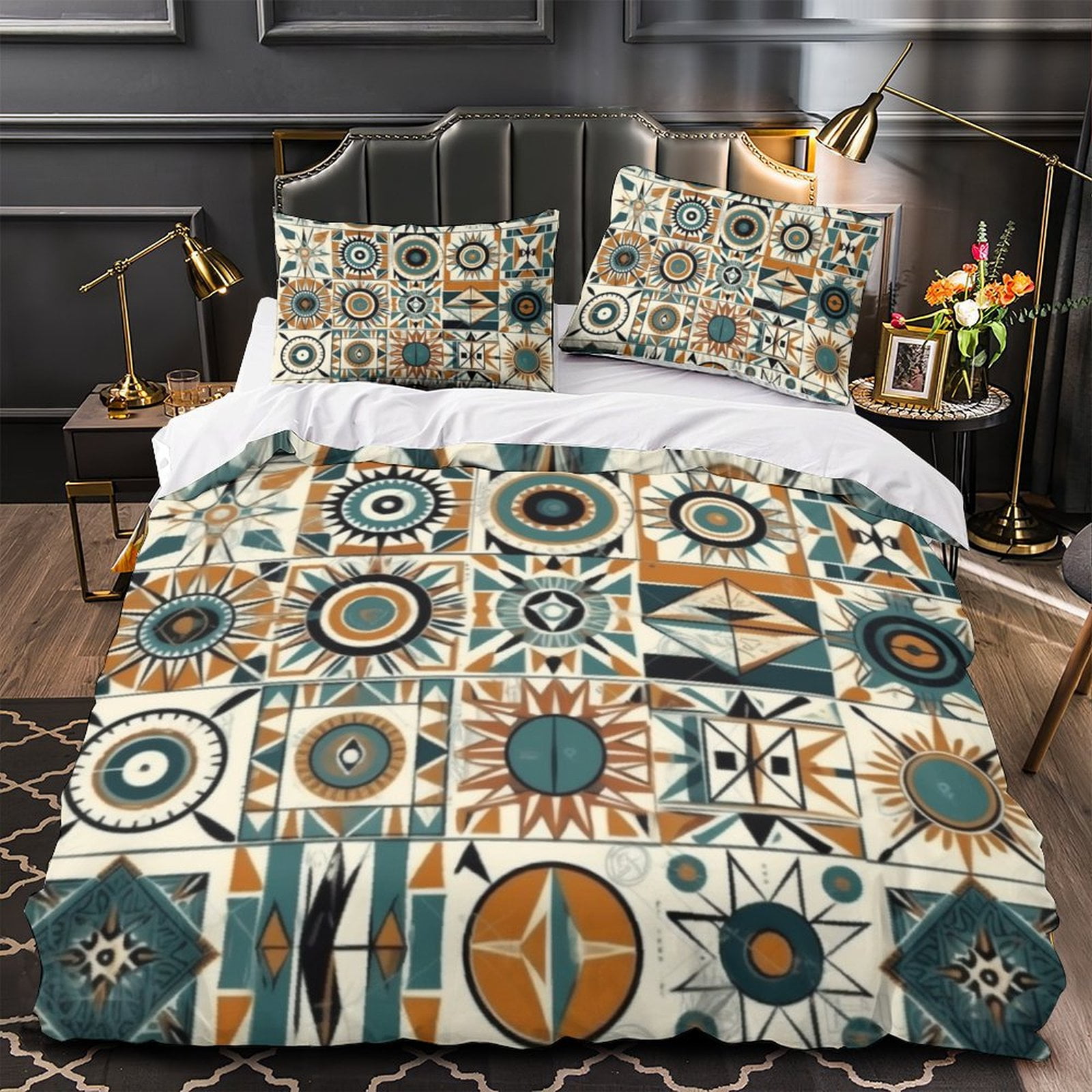 YJHDM 3D Geometry Bedding Set King Queen Bed Duvet Cover Pillow Case 2 ...