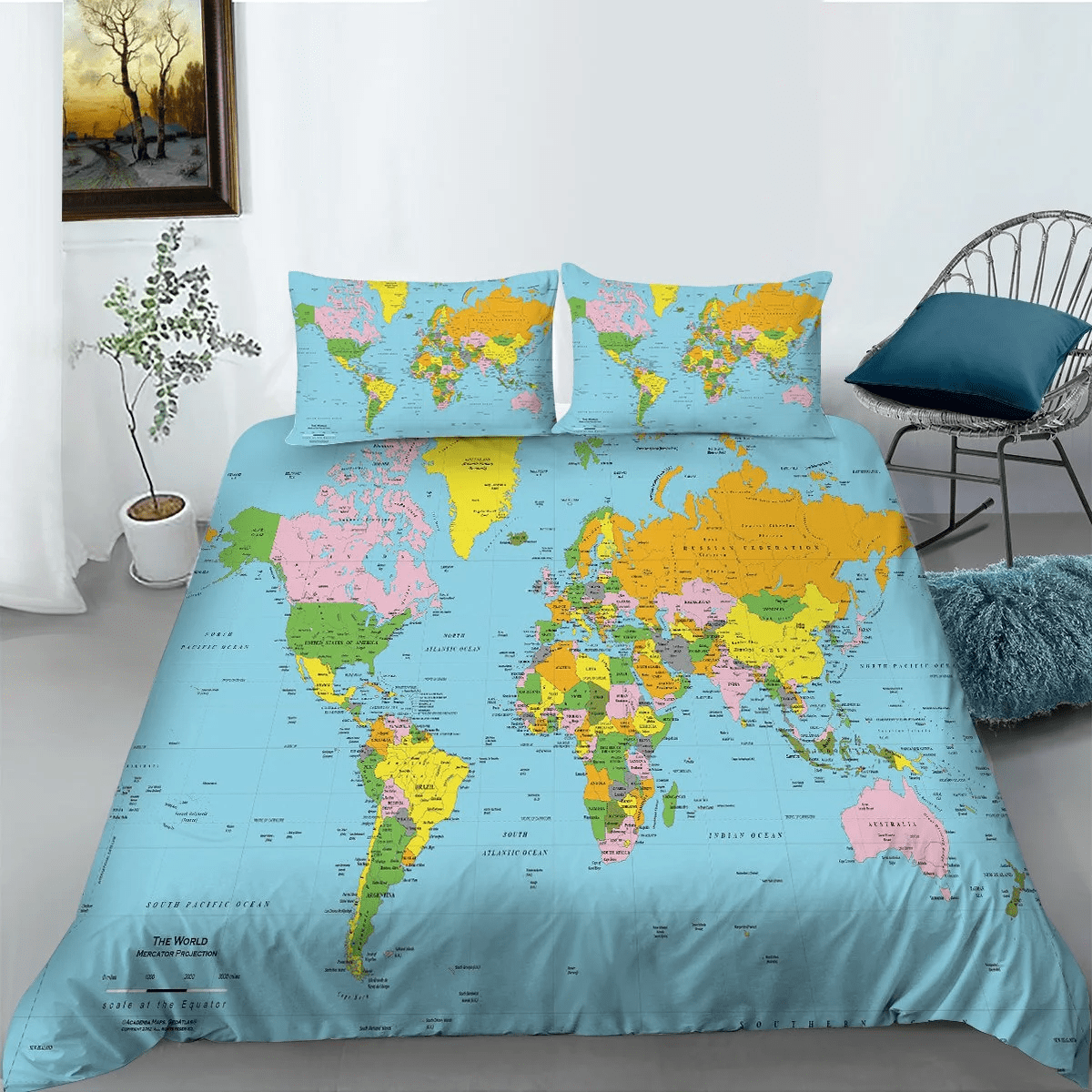 YJHDM 3D Map Bedding Set Minimalist Style Duvet Cover Pillowcase 2/3pcs ...