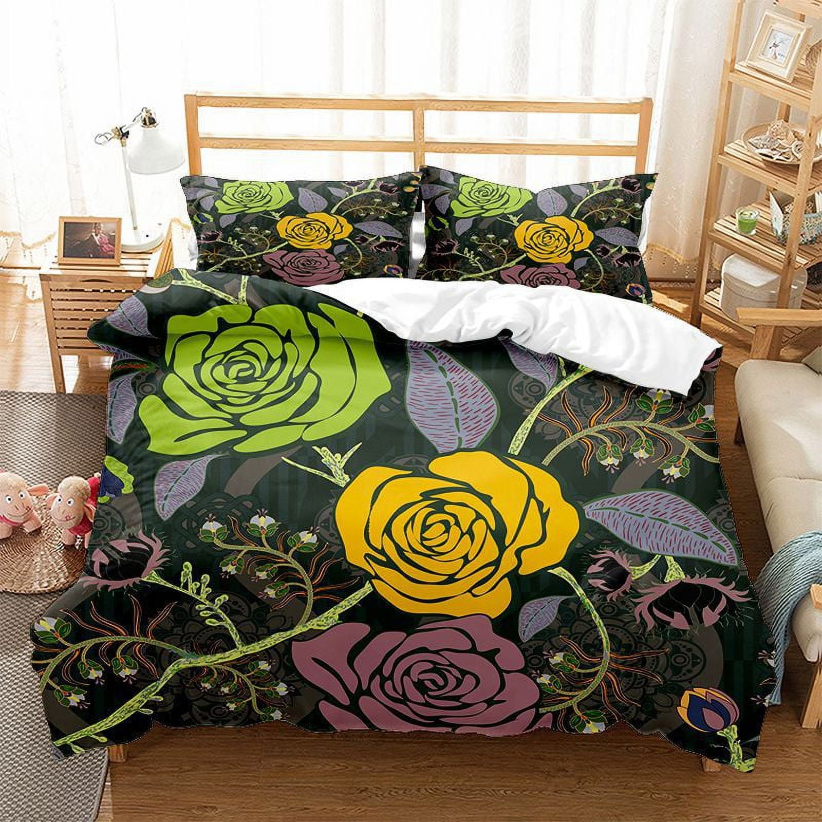 YJHDM 3D Natural Theme Bedding Set Vintage Flower Duvet Cover ...