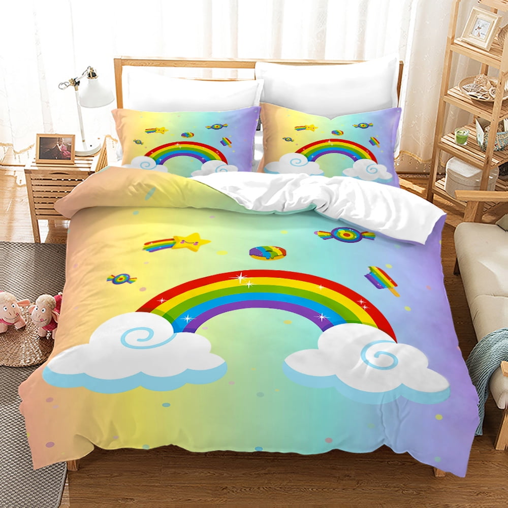 YJHDM 3D Rainbow Cloud Bedding Set for Kids and Babies Duvet and Pillow ...