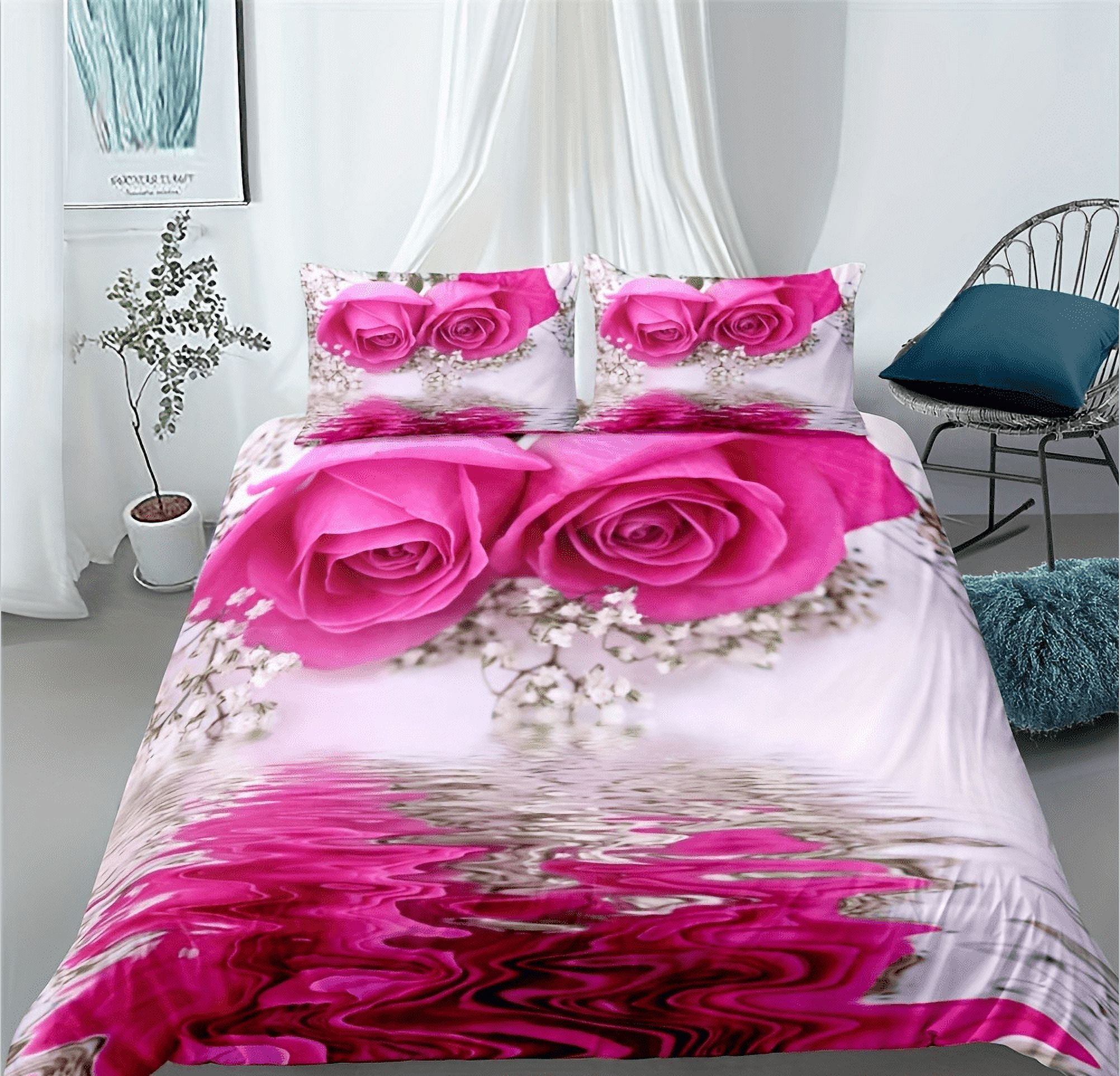YJHDM 3D Rose Bedding Set, Couple Cover and Pillowcase for Women CHANG ...