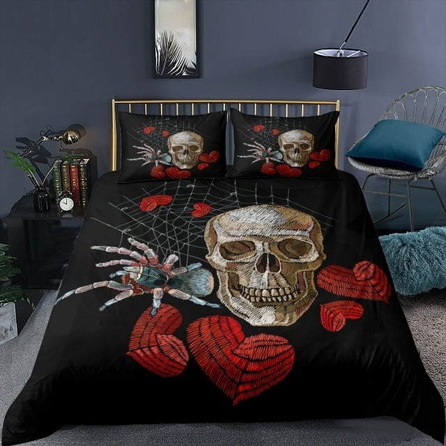 YJHDM 3D Skull Spider Bedding Set US Full Size Bed Duvet Cover Pillow ...