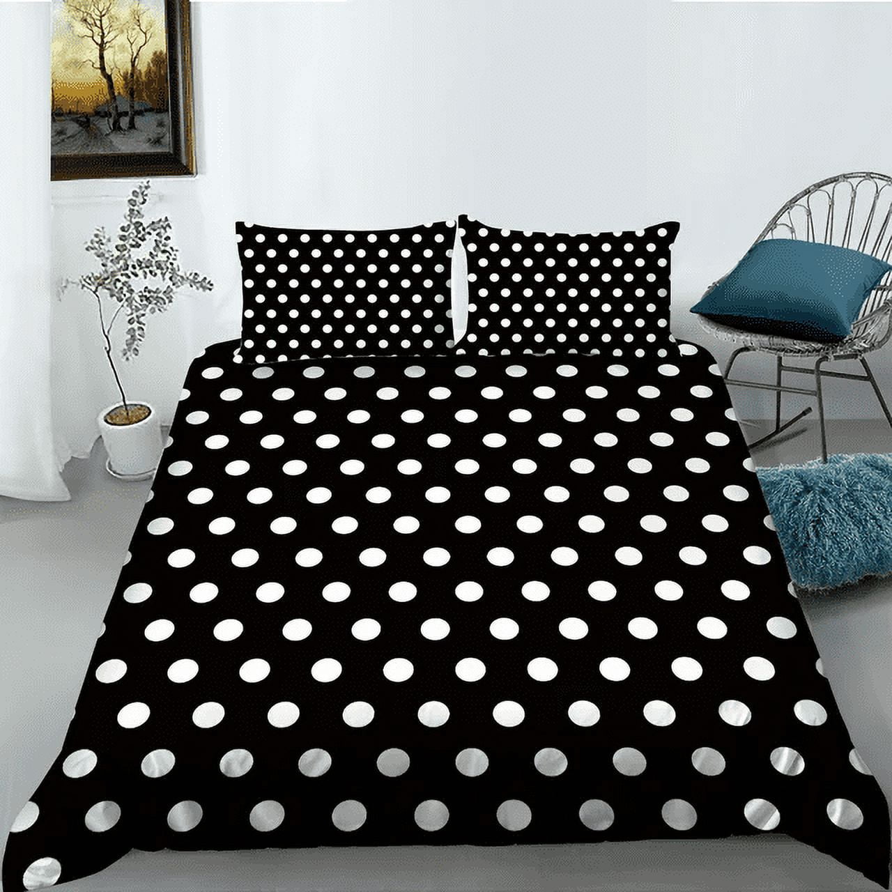 YJHDM 3D White Dot Bedding Set with Black Minimalist Style Down Duvet ...