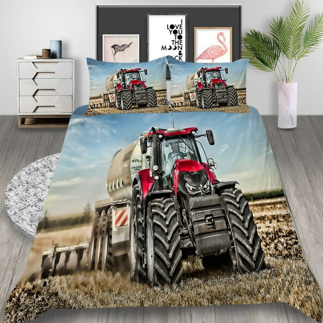 YJHDM Agricultural Vehicle Bedding Set 3D Mechanical Duvet Cover Pillow ...