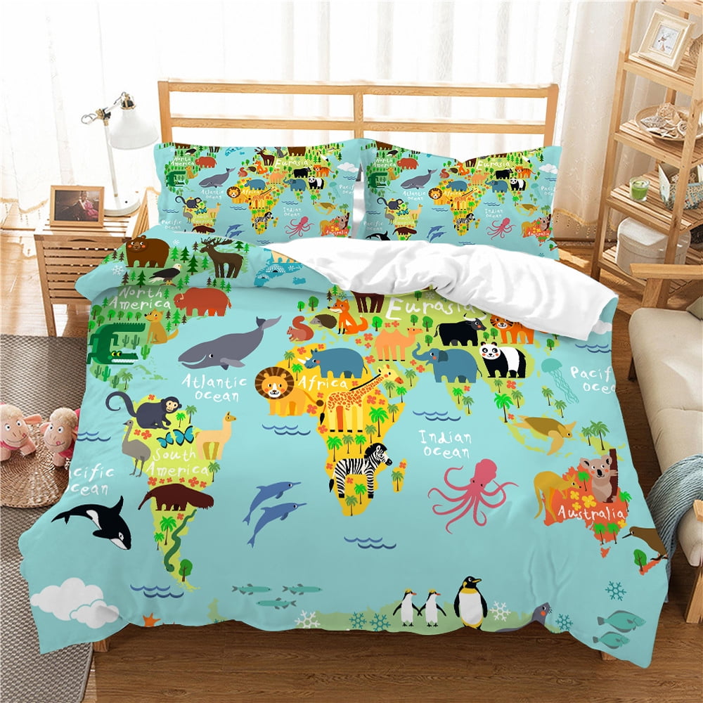 YJHDM Animal Map Bedding Set 3D Color Map Duvet Cover Pillowcase 2/3pcs ...