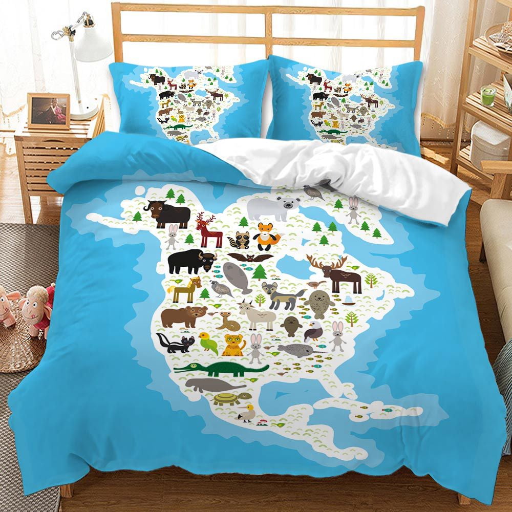 YJHDM Animal Map Bedding Set 3D Printed Down Duvet Cover Pillow Case 2 ...