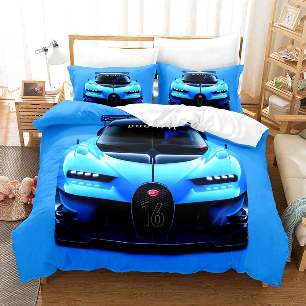 YJHDM Blue Sports Car Pattern 3D Printed Bedding Set Boys Teens Racer ...