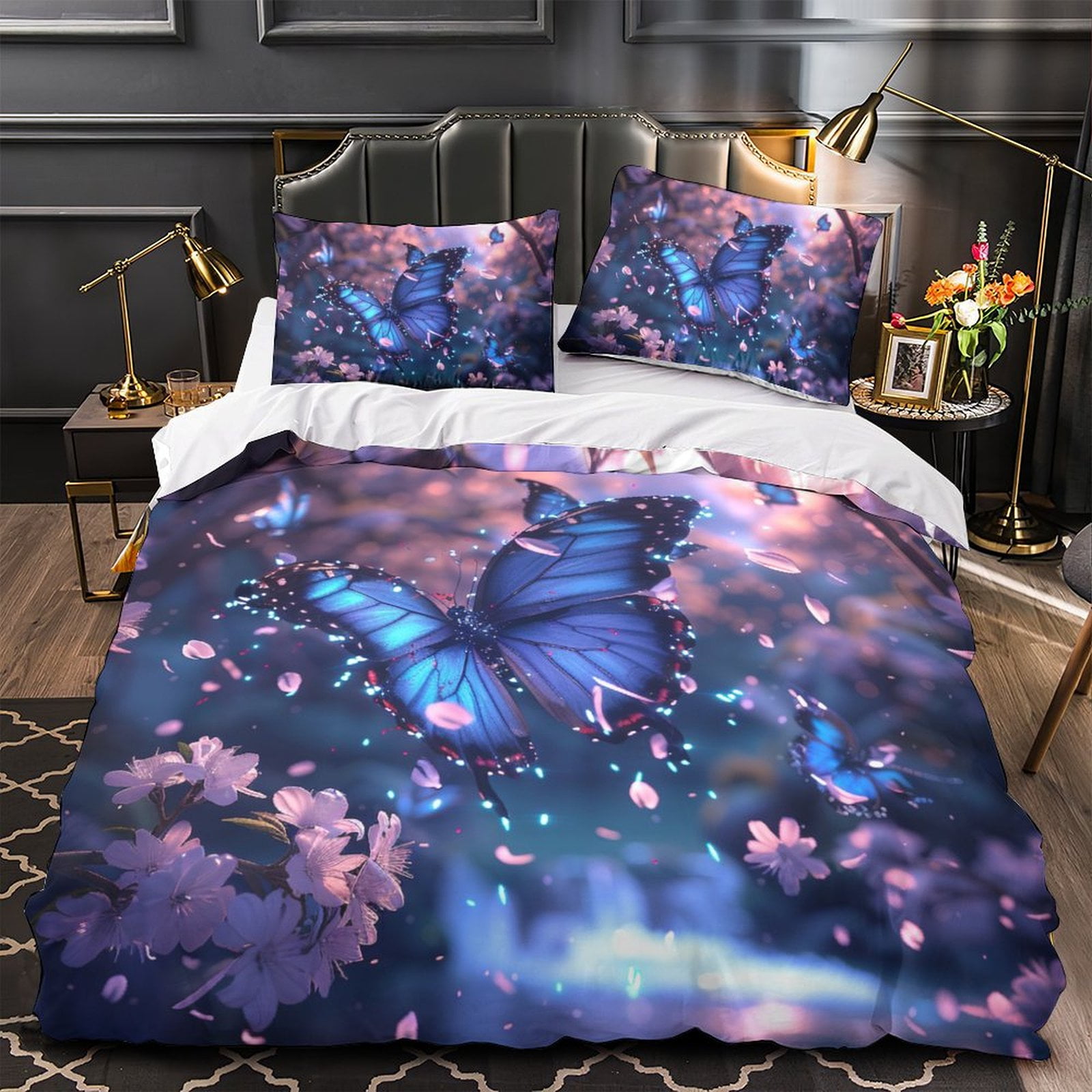 YJHDM Butterfly Bedding Set 3D Women and Girls Duvet Cover Pillowcase 2 ...
