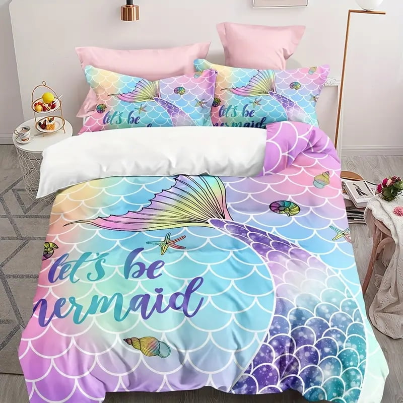 YJHDM Colorful Scaled Bedding Set 3D Mermaid Tail Duvet Cover ...