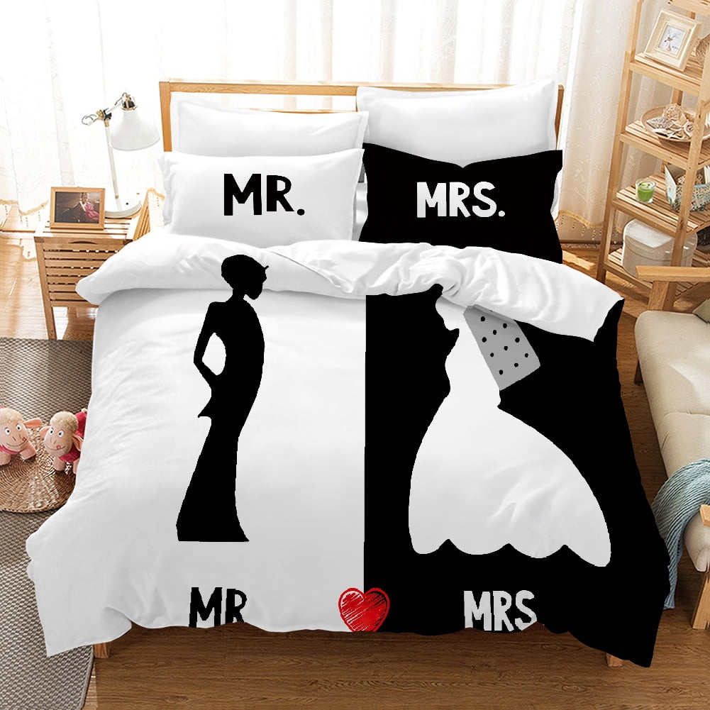 YJHDM Couple Bedding Set 3D Black and White Down Duvet Cover ...