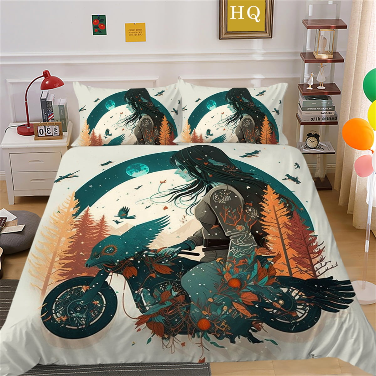 YJHDM Crow Motorcycle Women's Bedding Set 3D Printed Duvet Cover Pillow ...