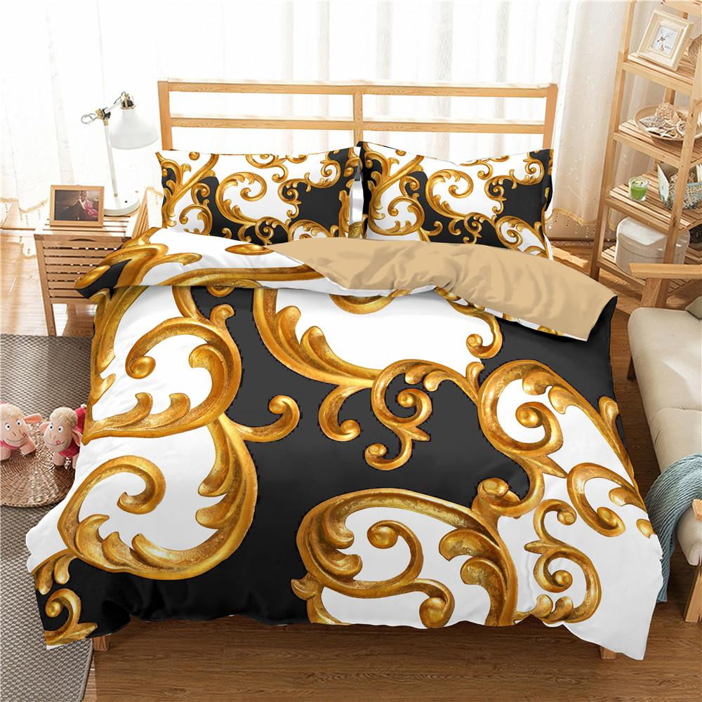 YJHDM Dark Gold Theme Duvet Cover Set 3D Print Polyester Comforter ...