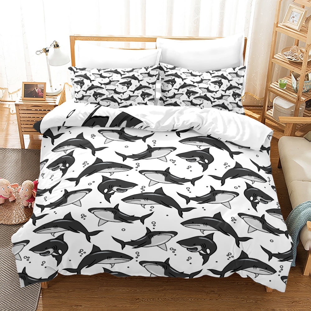 YJHDM Dense Shark Bedding Set 3D Ocean Animal Down Duvet Cover Pillow ...