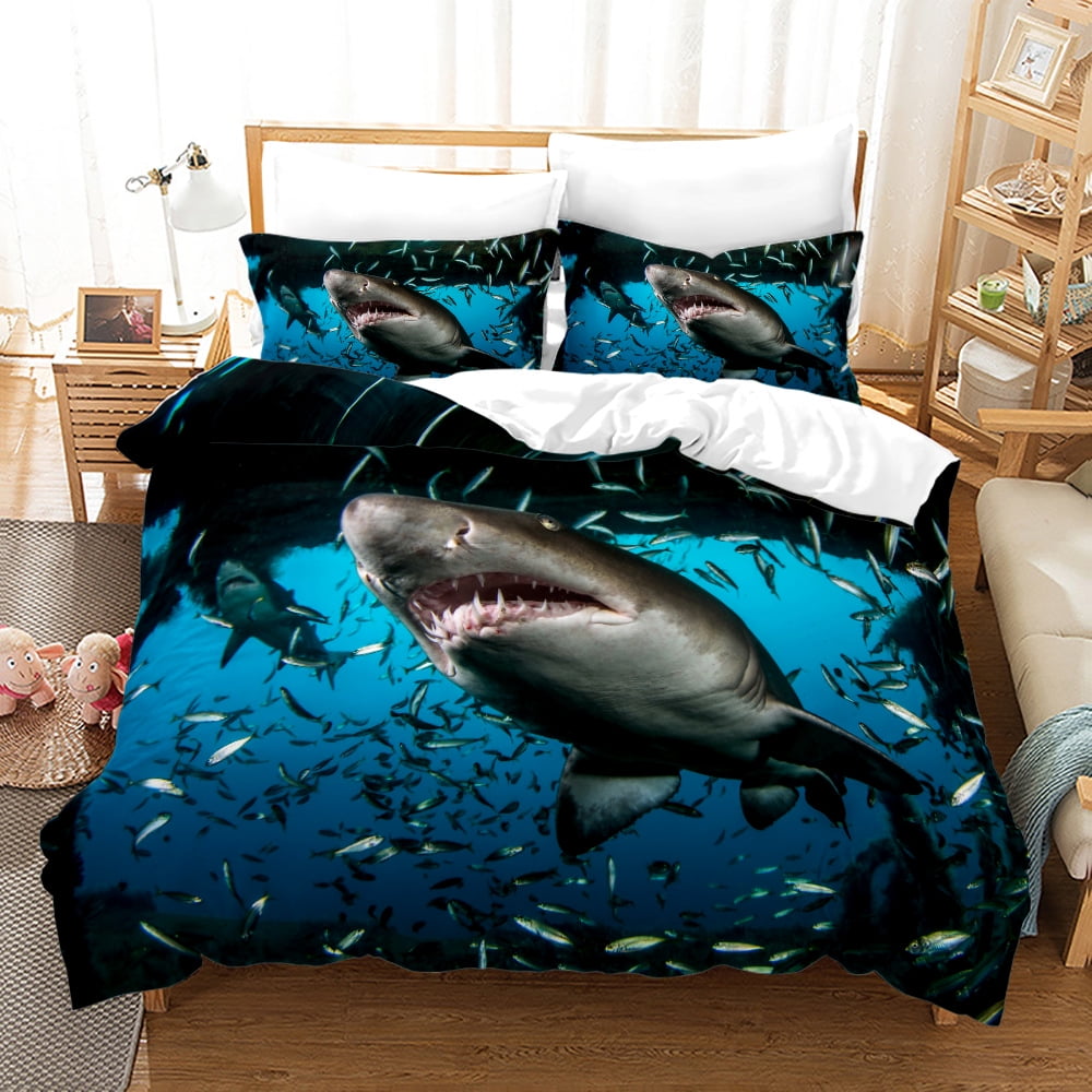 YJHDM Fierce Shark Bedding Set 3D Ocean Animal Down Duvet Cover Pillow ...