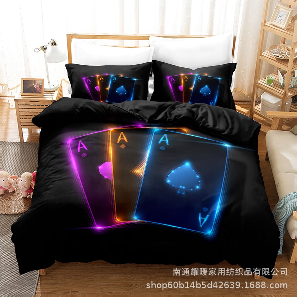 YJHDM Fluorescent Poker Bedding Set 3D Card Duvet Cover Pillow Cover 2 ...
