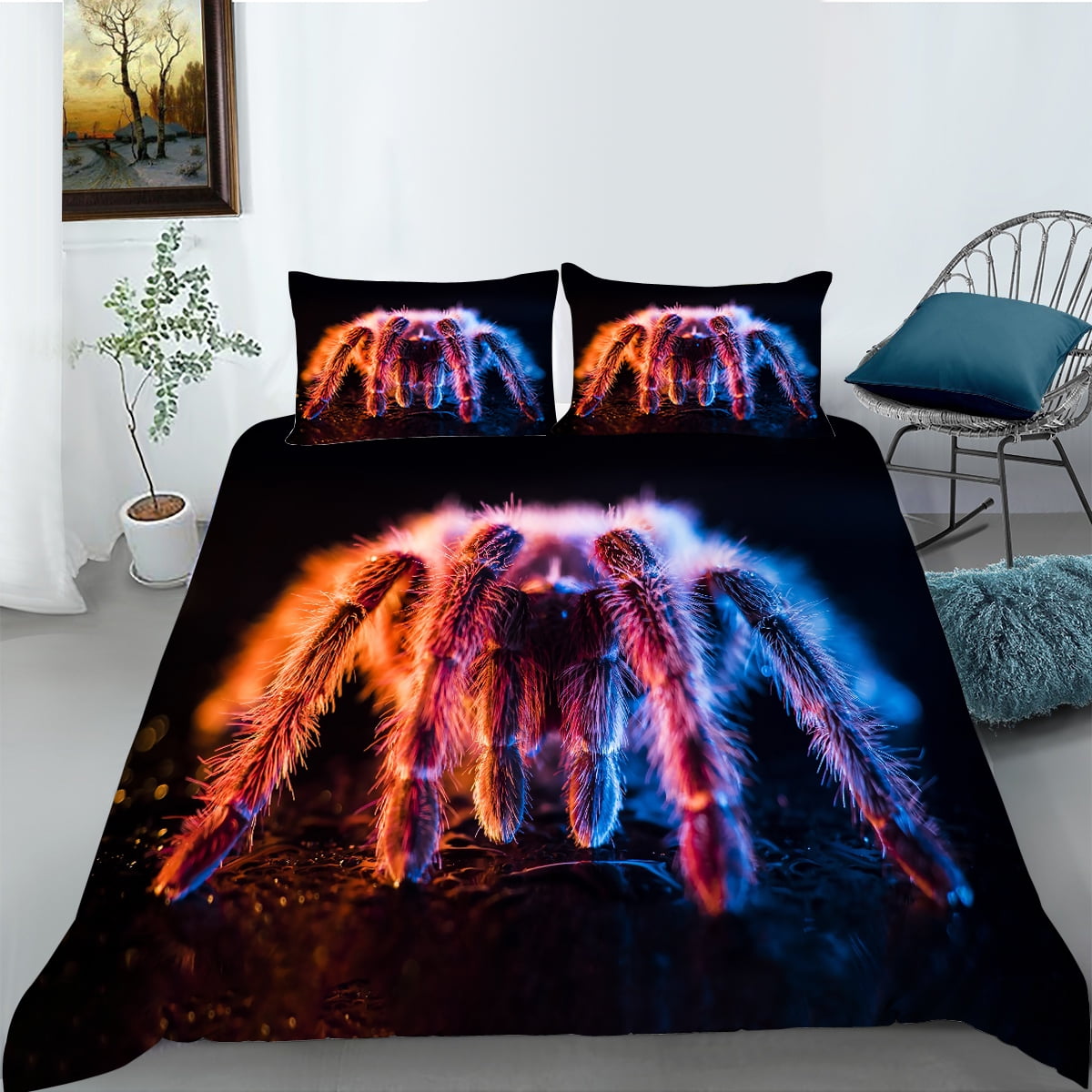 YJHDM Fluorescent Spider Bedding Set 3D Horror Insect Duvet Cover ...