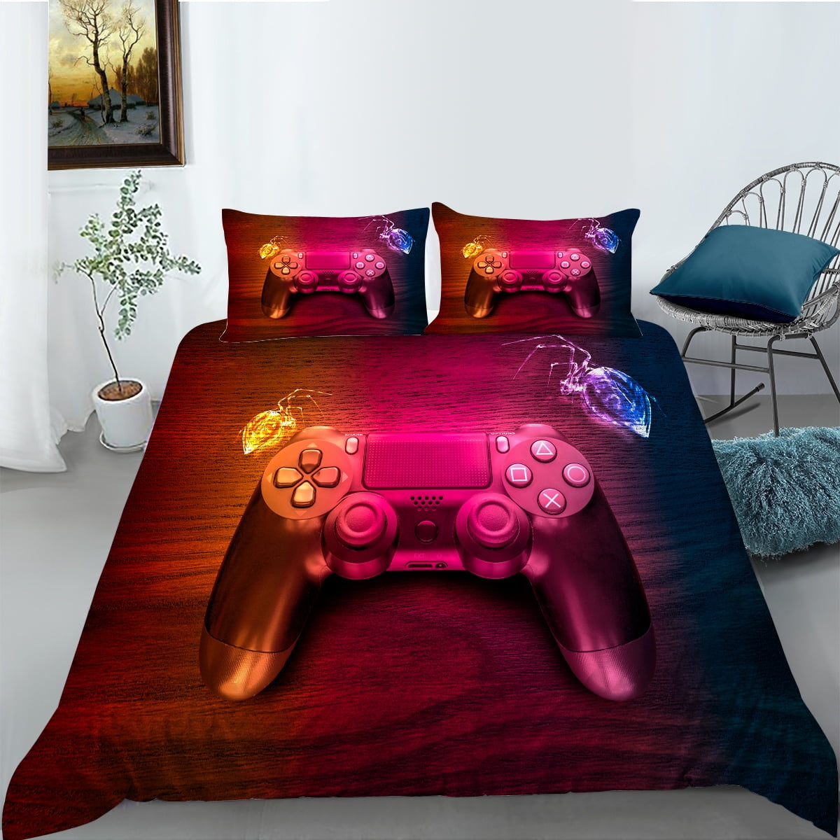 YJHDM Game Console Bedding Set, Colorful Background Game Controller ...