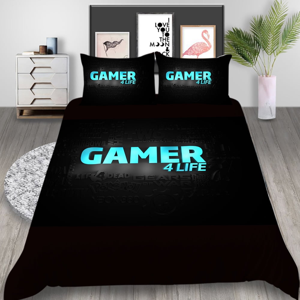 YJHDM Game Life Bedding Set 3D Black Minimalist Duvet Cover Pillow Case ...