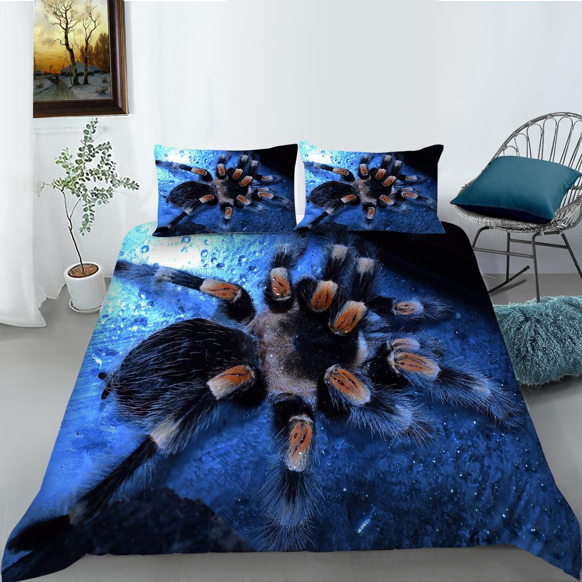 YJHDM Giant Spider Bedding Set 3D Blue Duvet Cover Pillowcase 2/3pcs ...