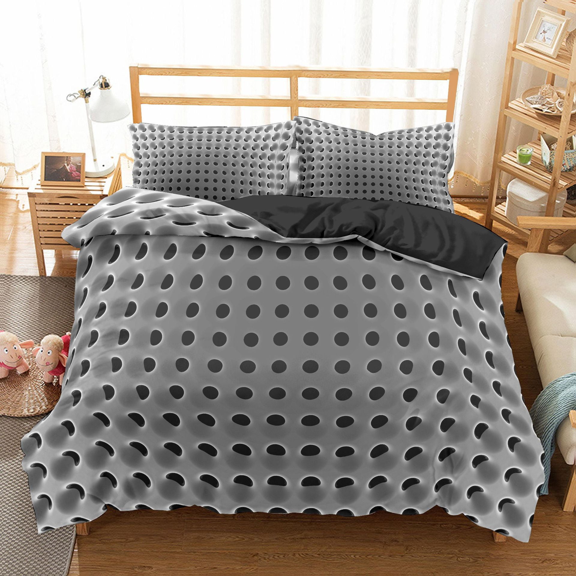 YJHDM Grey Honeycomb Bedding Set 3D Black Anti Dirty Duvet Cover ...