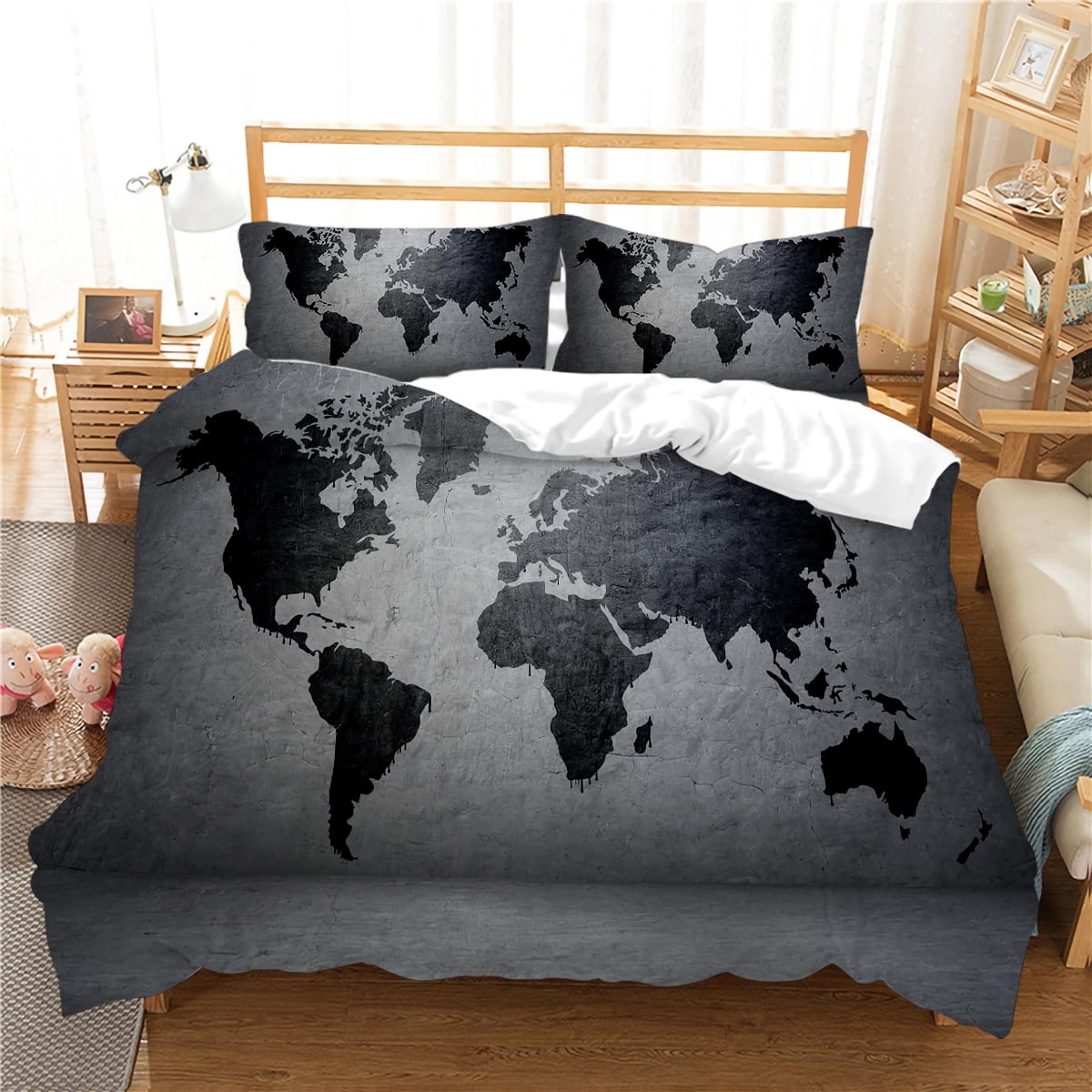 YJHDM Grey Map Bedding Set 3D Boys Teens Men Down Duvet Cover ...