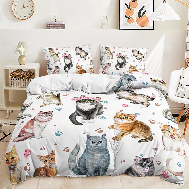 YJHDM Long-haired Cat Bedding Set animal duvet Quilt Cover twin full ...