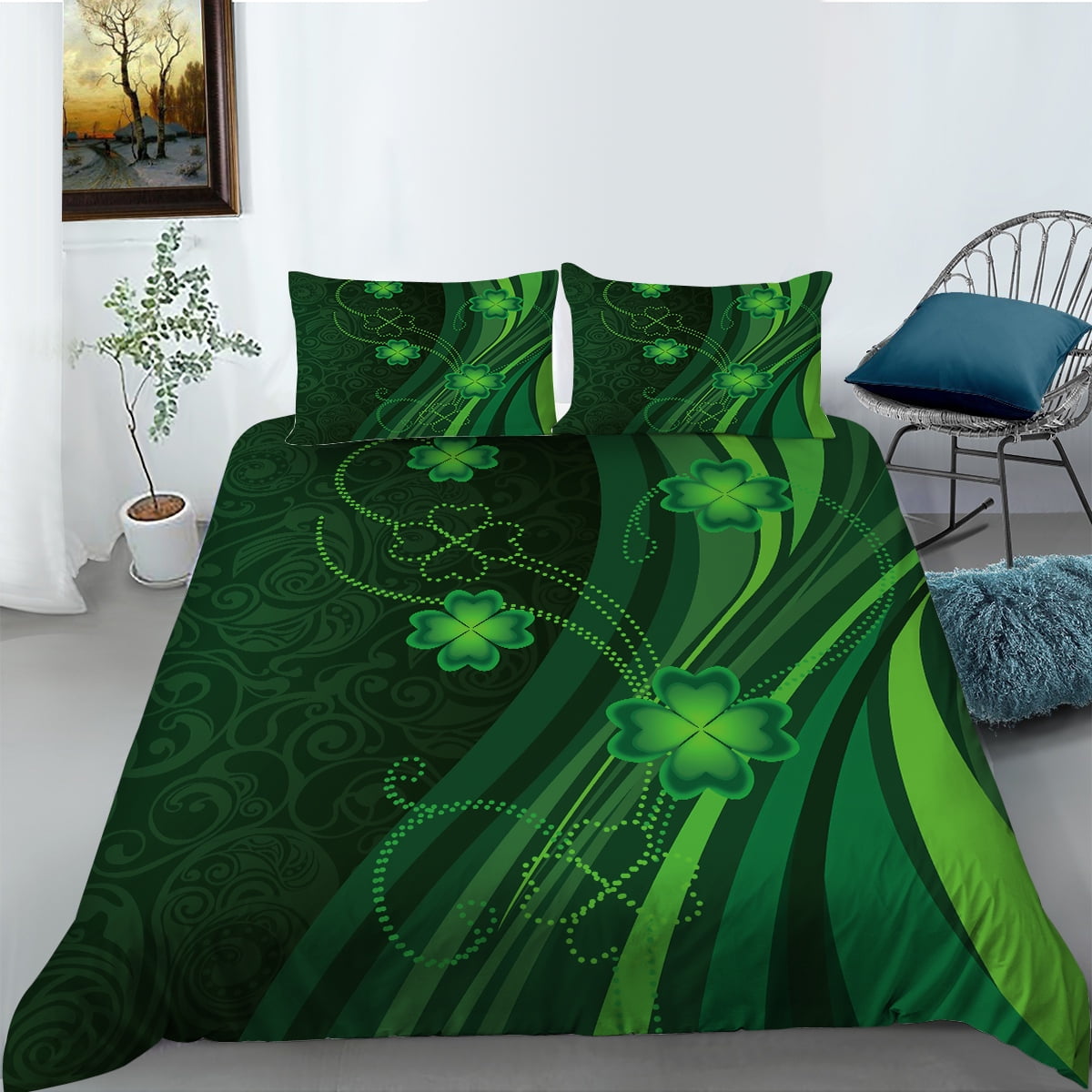 YJHDM Lucky Clover Bedding Set 3D Green Down Duvet Cover Pillow Case 2/ ...