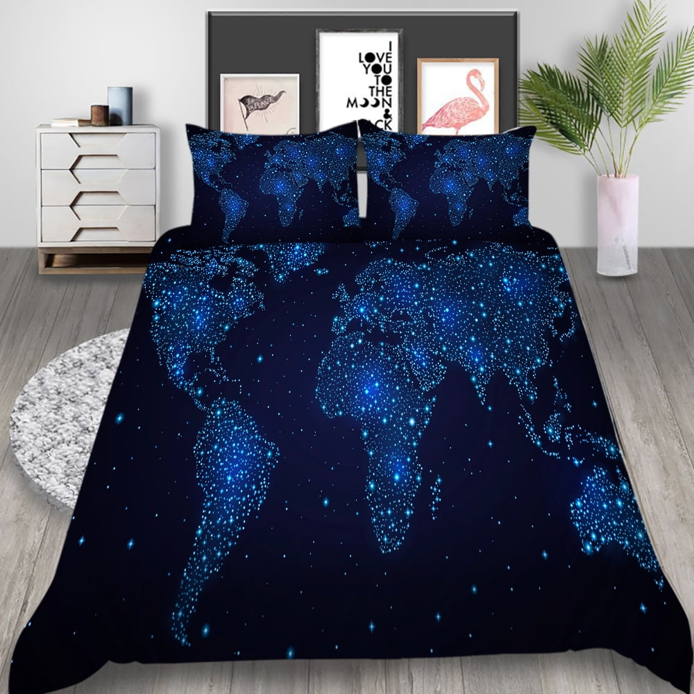 YJHDM Map Bedding Set 3D Black Duvet Cover Pillowcase 2/3pcs Ultra Fine ...