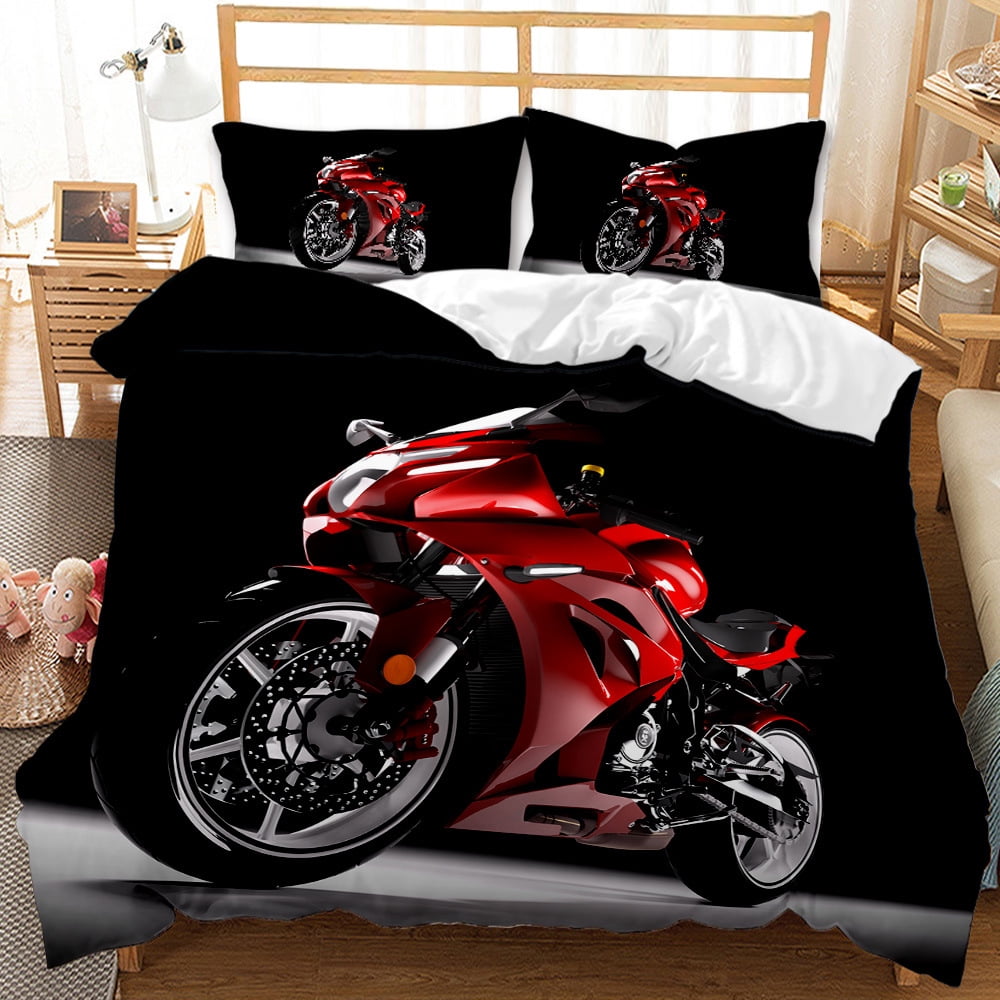 YJHDM Motorcycle Bedding Set 3D Cool Down Duvet Cover Pillow Case 2 ...