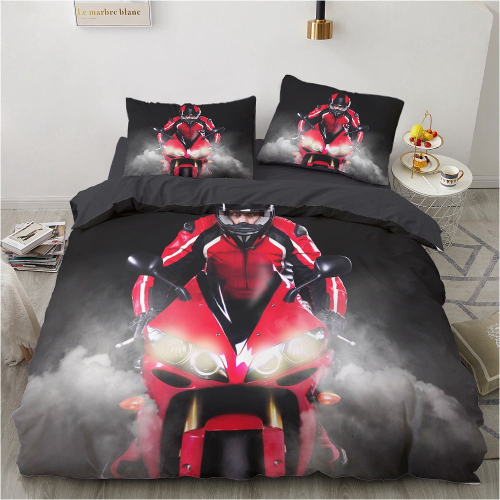 YJHDM Motorcycle Racing Bedding Set 3D King Queen Bed Black Down Duvet ...