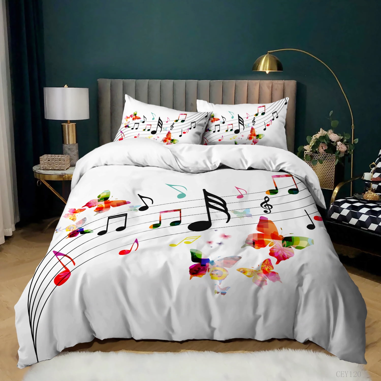 YJHDM Music Bedding Set 3D Butterfly Down Duvet Cover Pillowcase 2/3 ...
