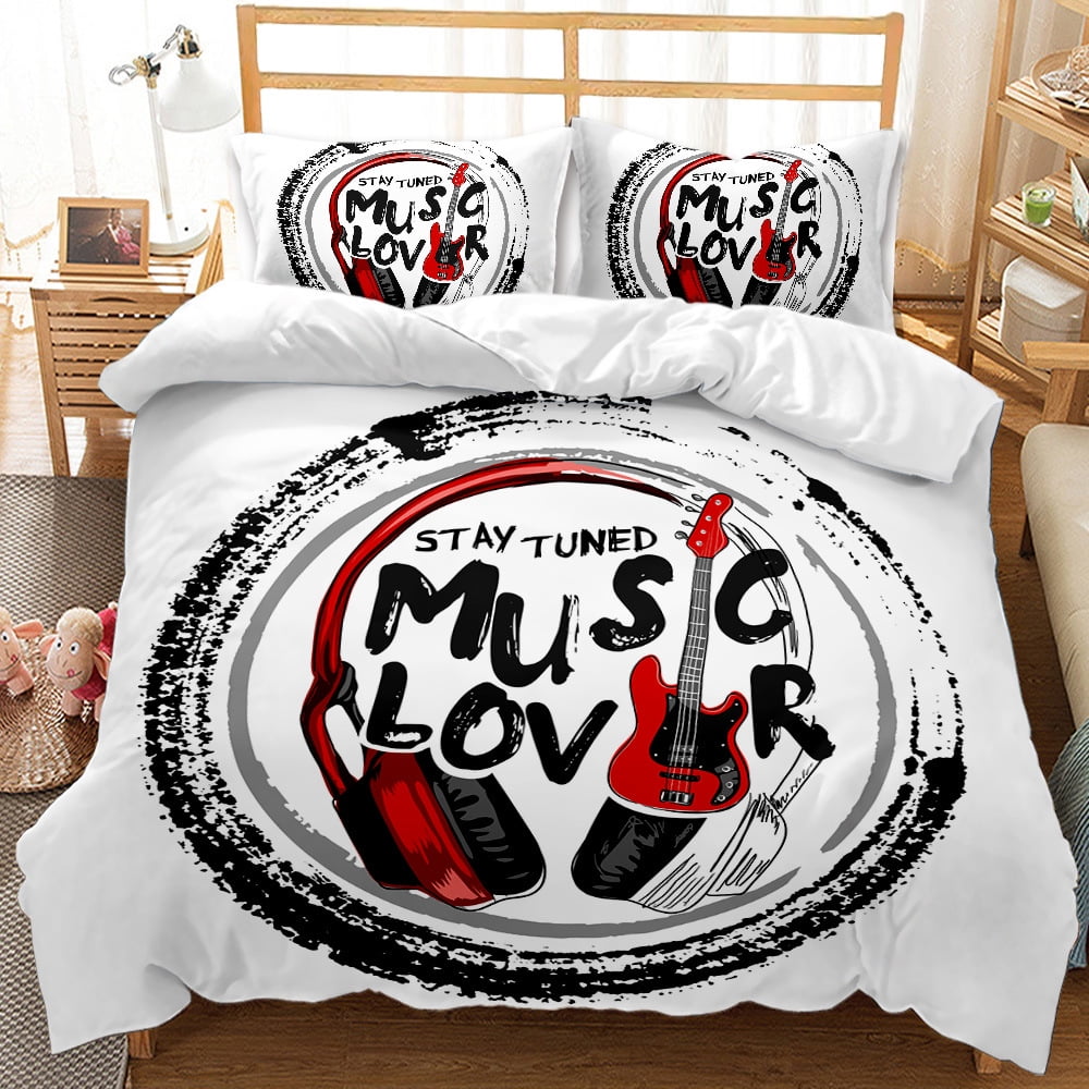 YJHDM Music Bedding Set 3D Headphone Pattern Duvet Cover Pillowcase 2 ...