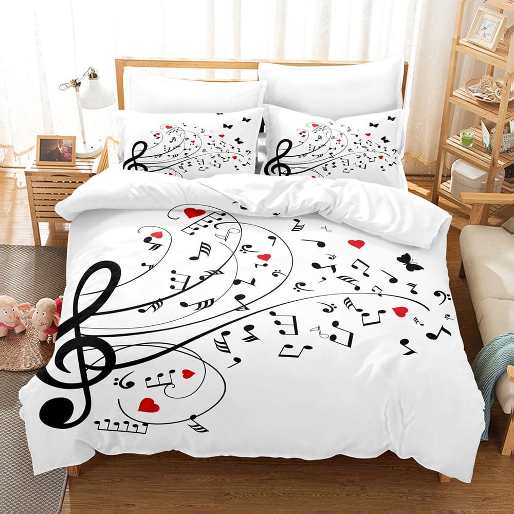 YJHDM Music Bedding Set 3D Music Notes Duvet Cover Pillowcase White ...