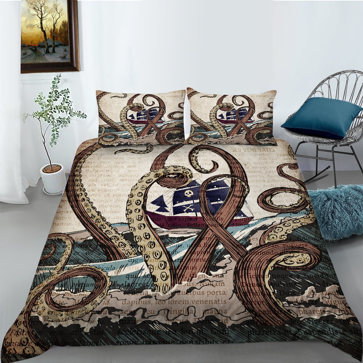 YJHDM Octopus Bedding Set 3D Ocean Animal Duvet Cover Pillow Case 2 ...