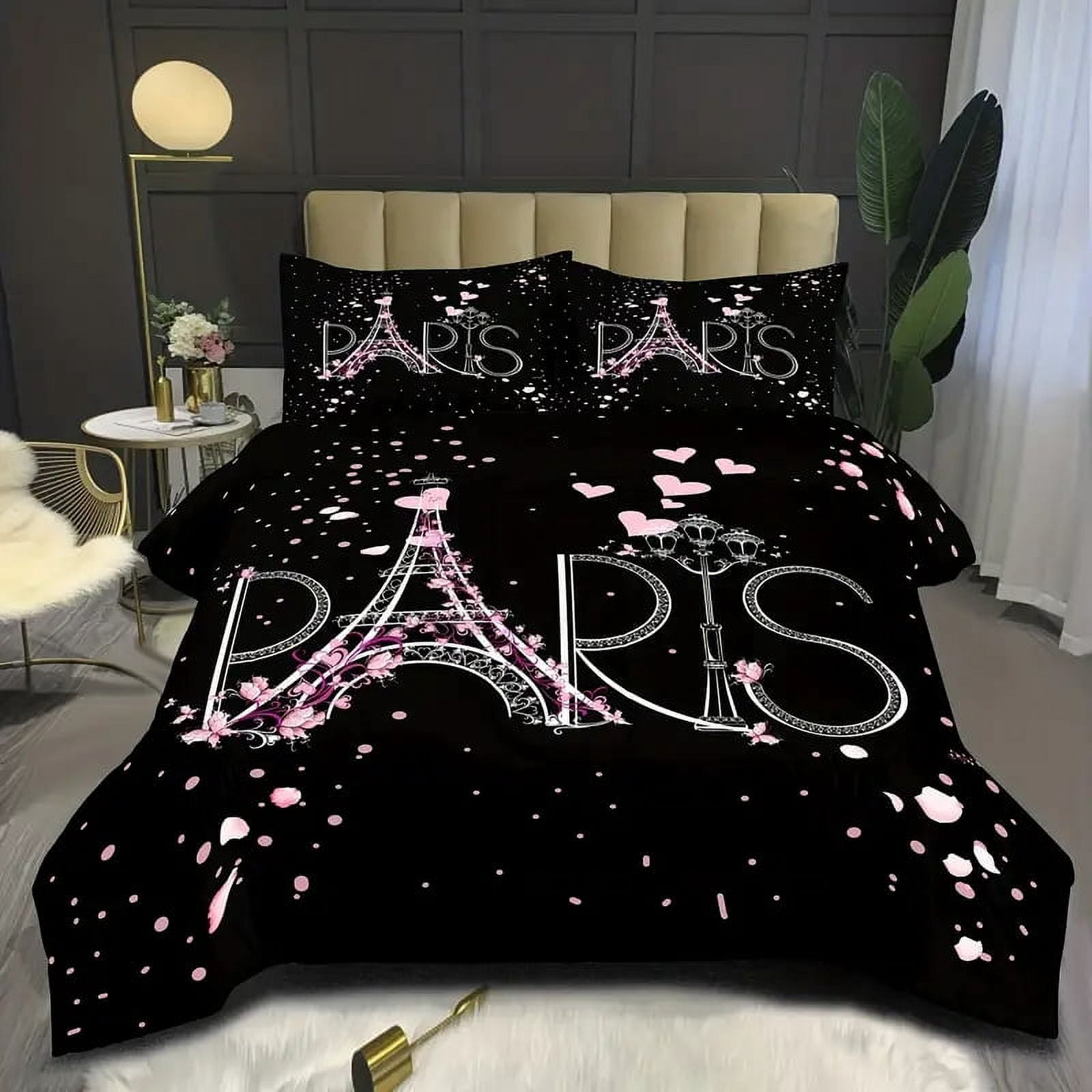 YJHDM Paris Tower Bedding Set 3D Romantic Love Down Duvet Cover Pillow ...