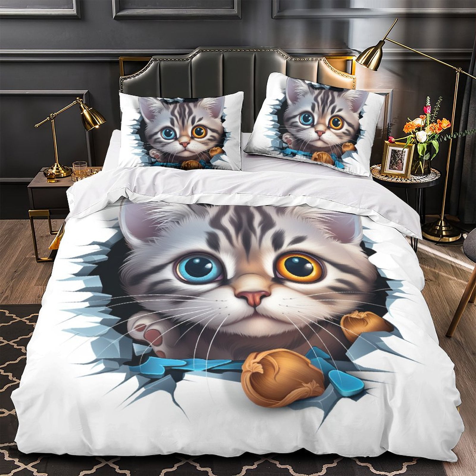 YJHDM Pet Cat Bedding Set 3D Cute Animal Down Duvet Cover Pillowcase 2 ...