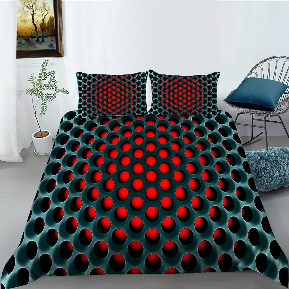 YJHDM Red Honeycomb Pattern Bedding Set 3D HD Printed Down Duvet Cover ...