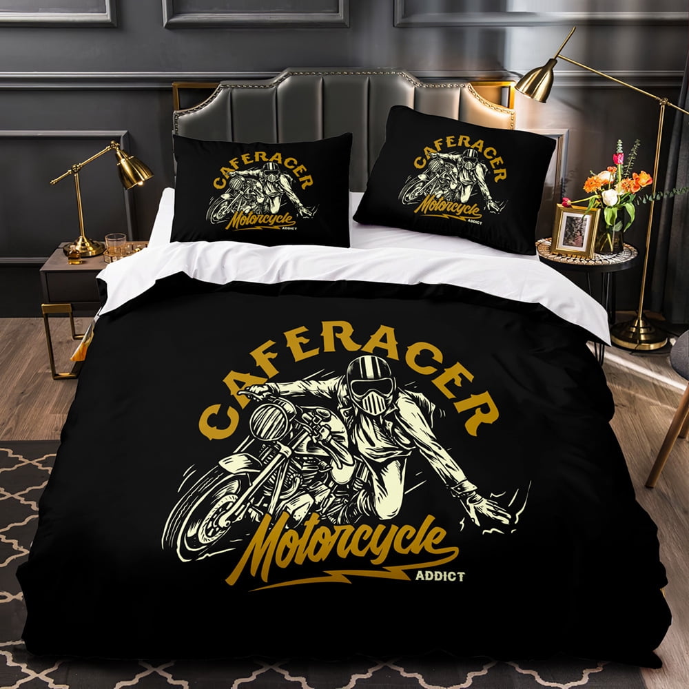 YJHDM Retro Motorcycle Bedding Set 3D Printed Down Duvet Cover Pillow ...