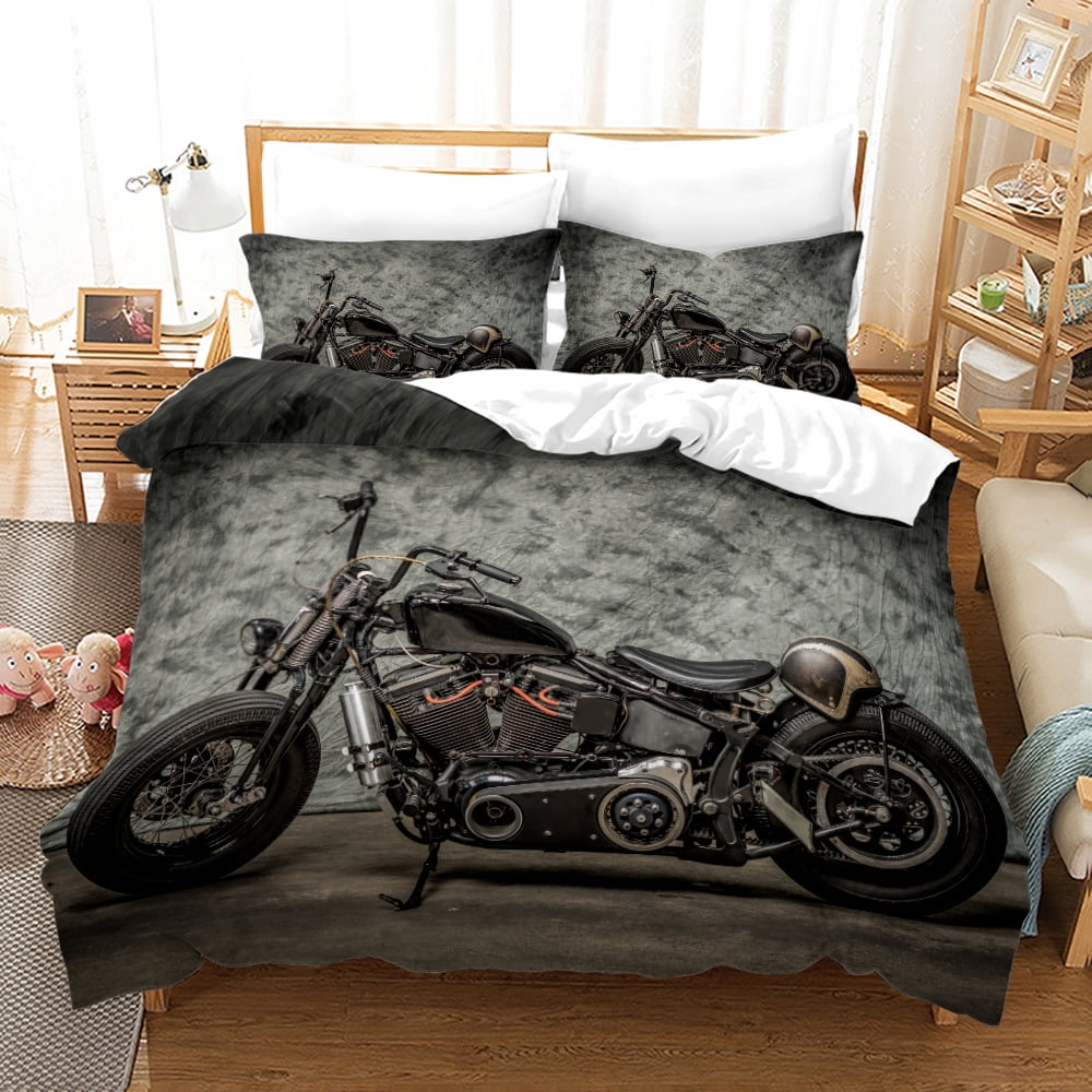 YJHDM Retro Motorcycle Bedding Set 3D Printed Duvet Cover Pillow Case 2 ...