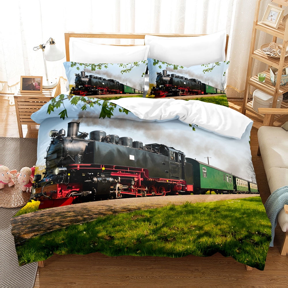YJHDM Retro Steam Train Bedding Set 3D Boys Men's Duvet Cover ...