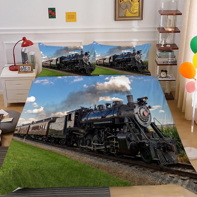 YJHDM Retro Steam Train Bedding Set 3D Industrial Style Duvet Cover ...