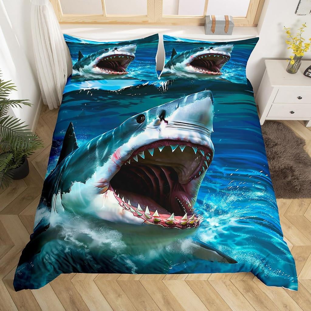 YJHDM Shark Duvet Cover Queen Marine Life Comforter Cover Blue and ...