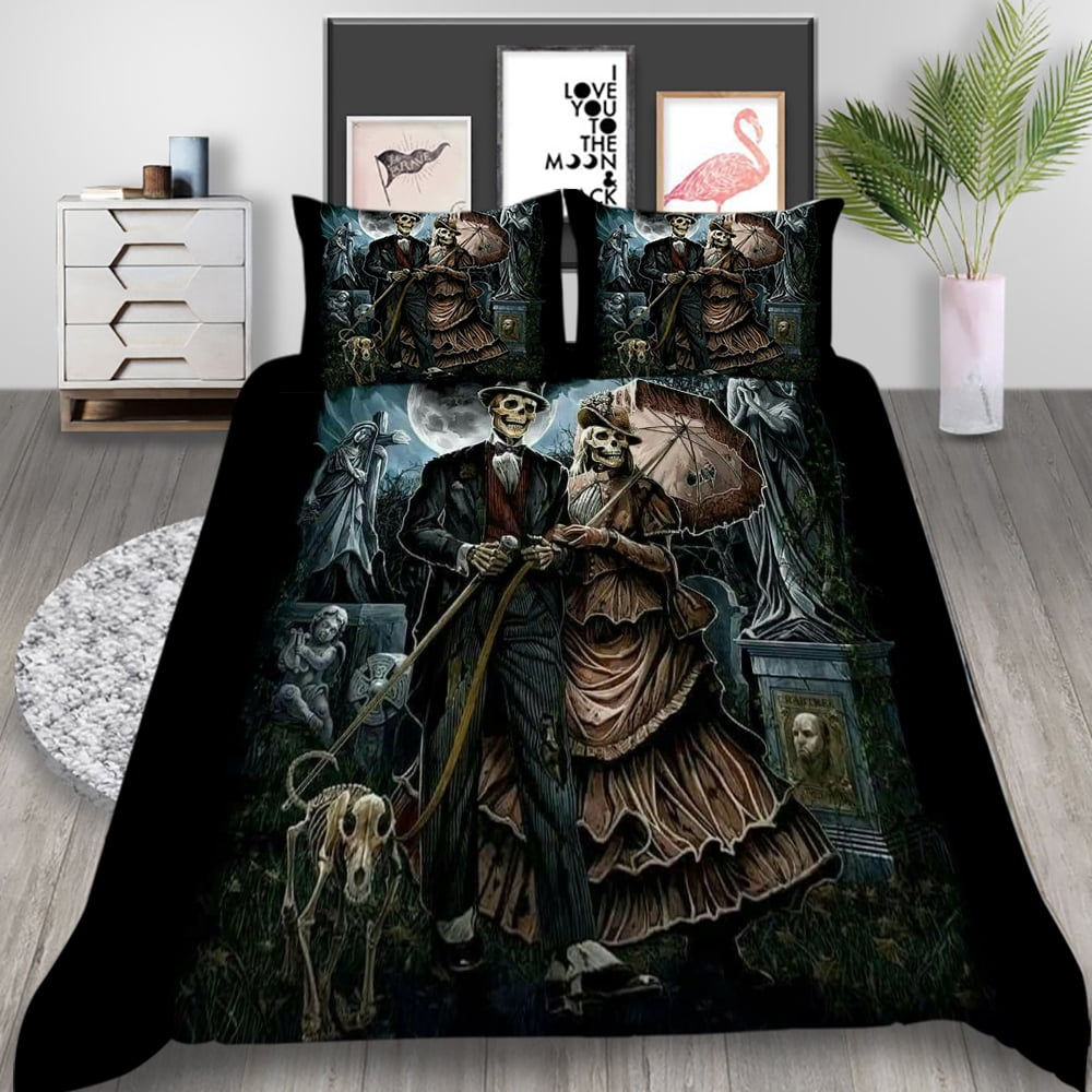 YJHDM Skull Bedding Set 3D Scary Pattern Down Duvet Cover Pillow Case 2 ...