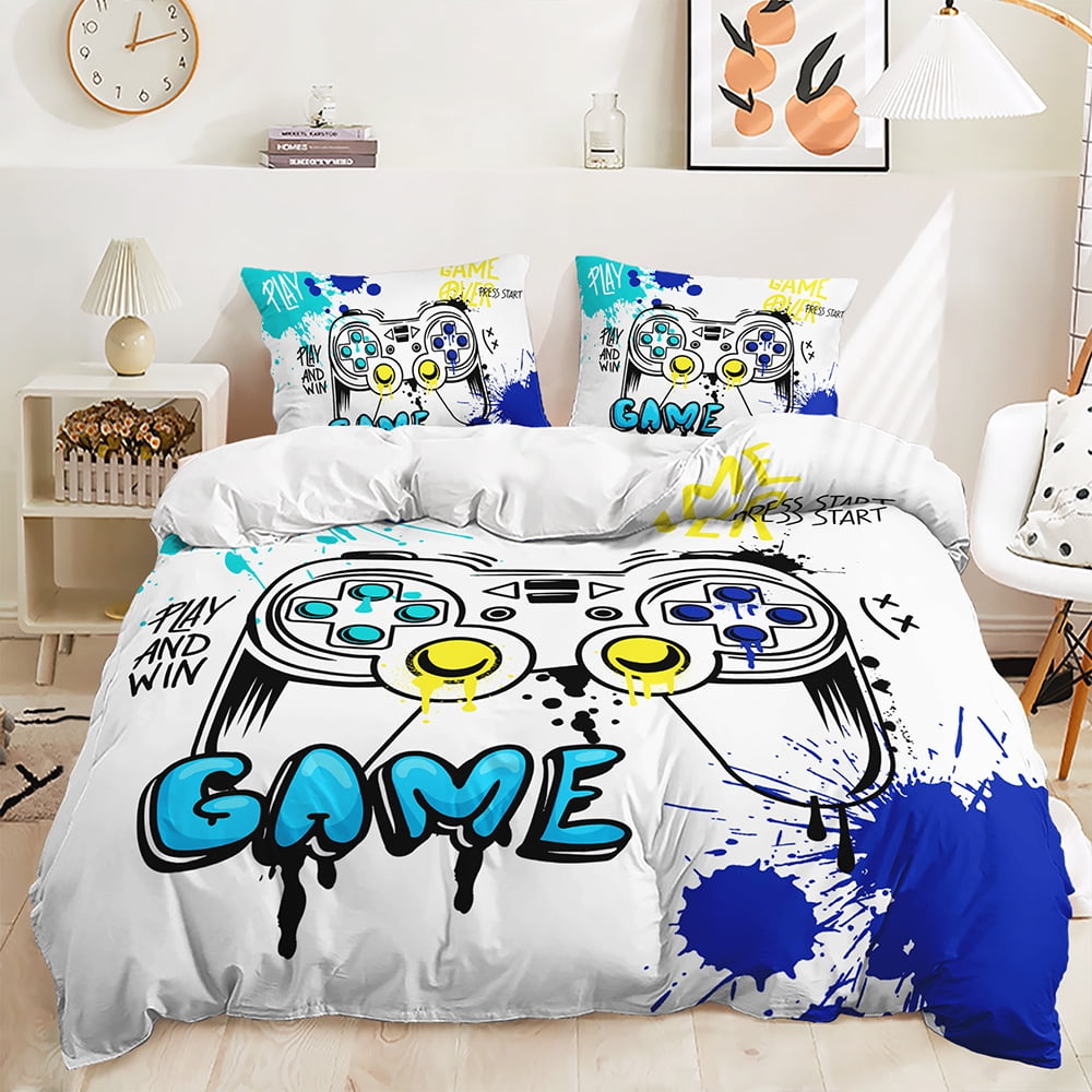 YJHDM Splash Ink Game Controller Bedding Set 3D White Clean Gamer Duvet ...
