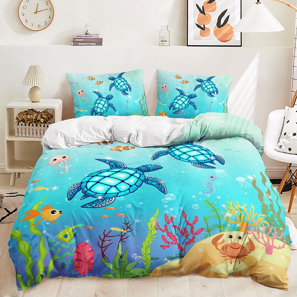 YJHDM Underwater World Bedding Set 3D Turtle Duvet Cover Pillow Case 2 ...